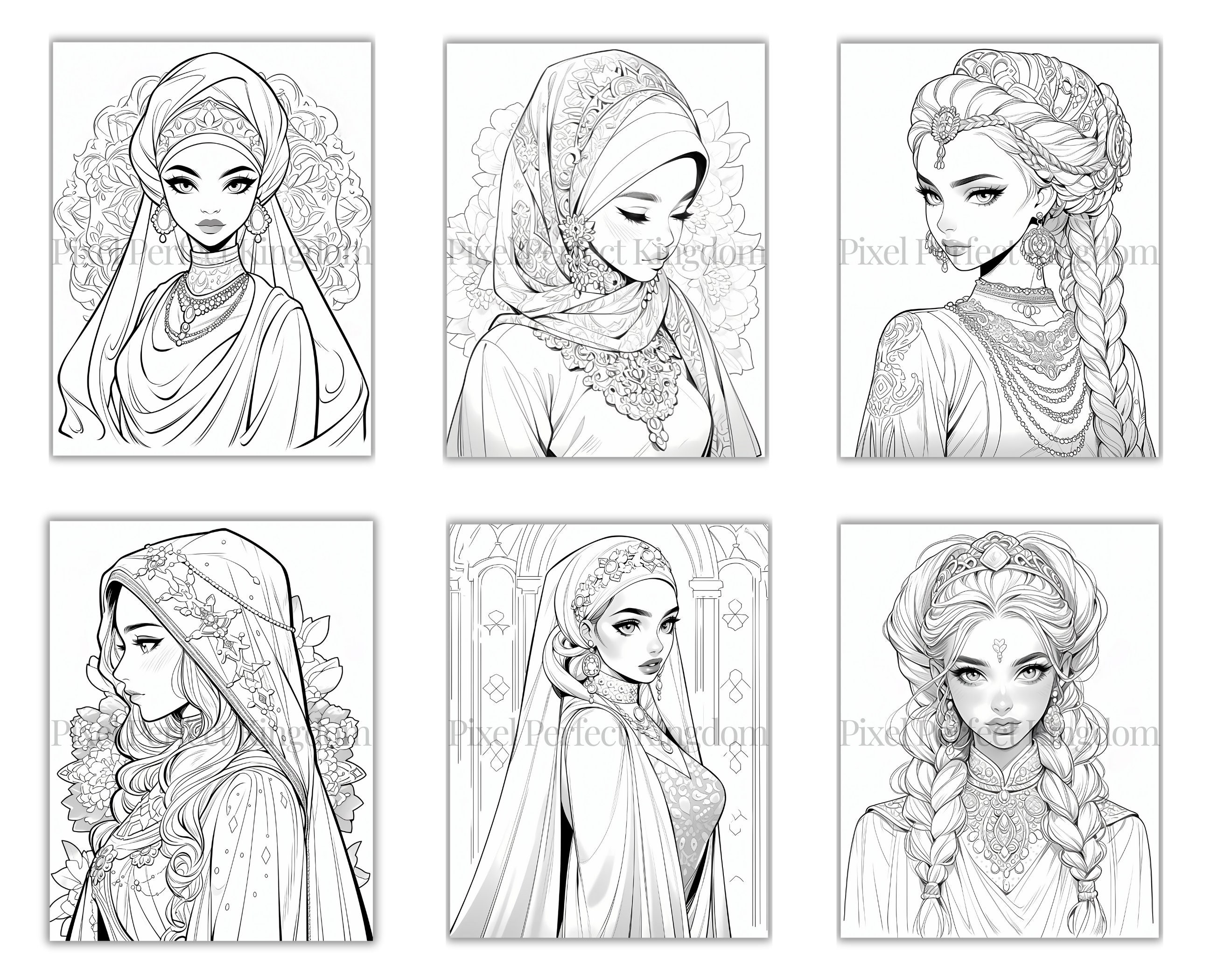 60 Arab Princess Coloring Pages, Girls Coloring Book for Adults and ...
