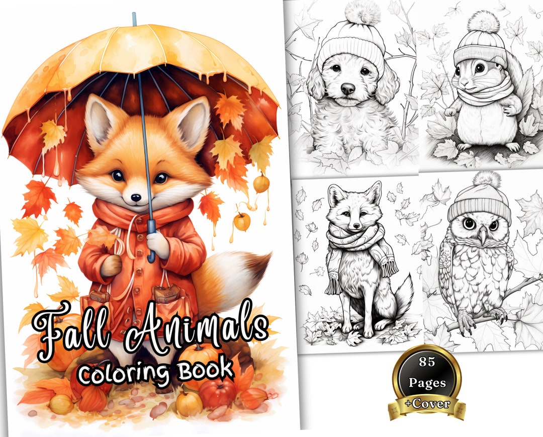 85 Fall Animals Coloring Book, Printable Fall Pumpkin Cutties Coloring ...