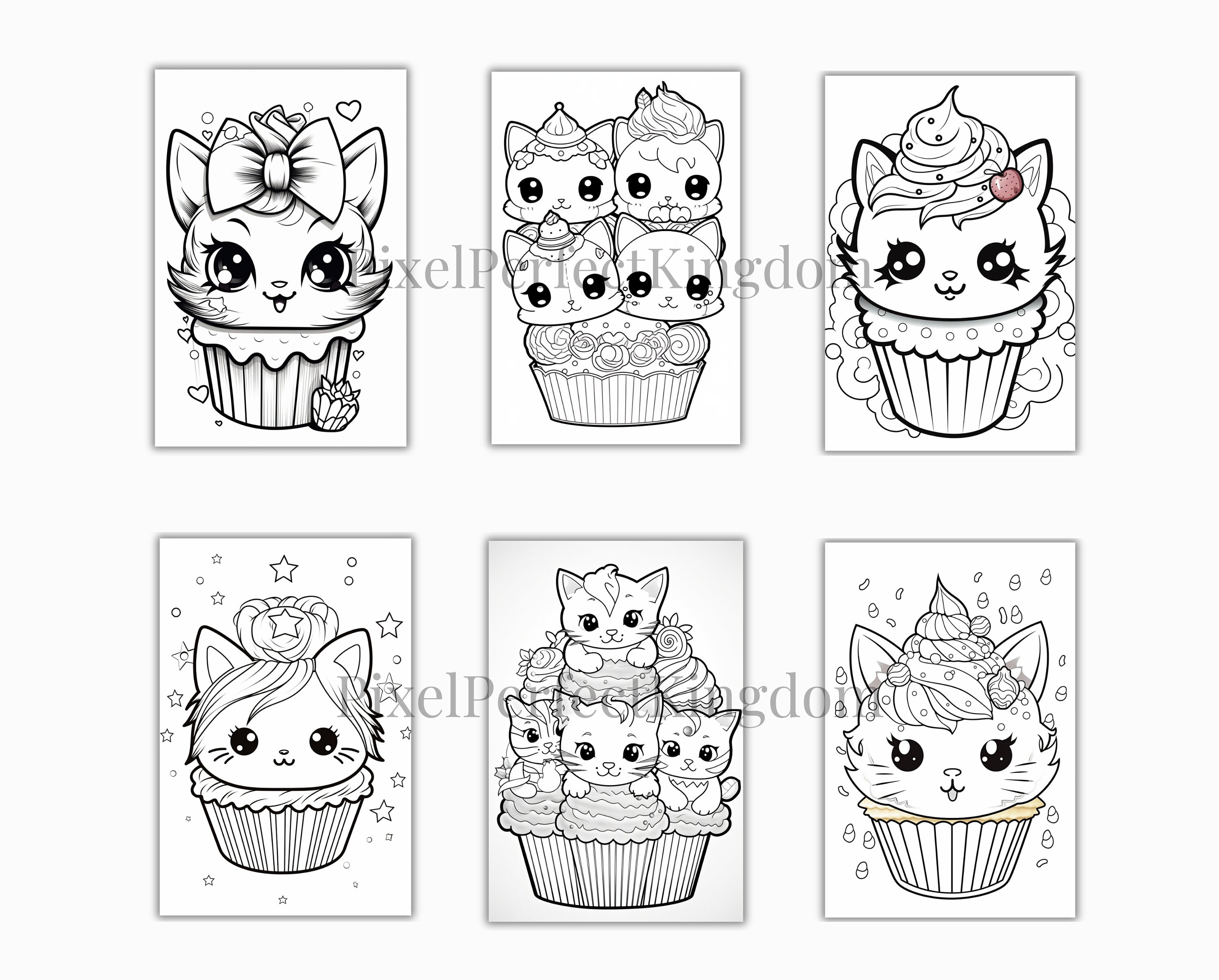 50 Cute Kawaii Cupcakes Cats Coloring Pages Adults and Kids - Etsy