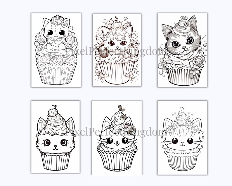 50 Cute Kawaii Cupcakes Cats Coloring Pages Adults and Kids - Etsy