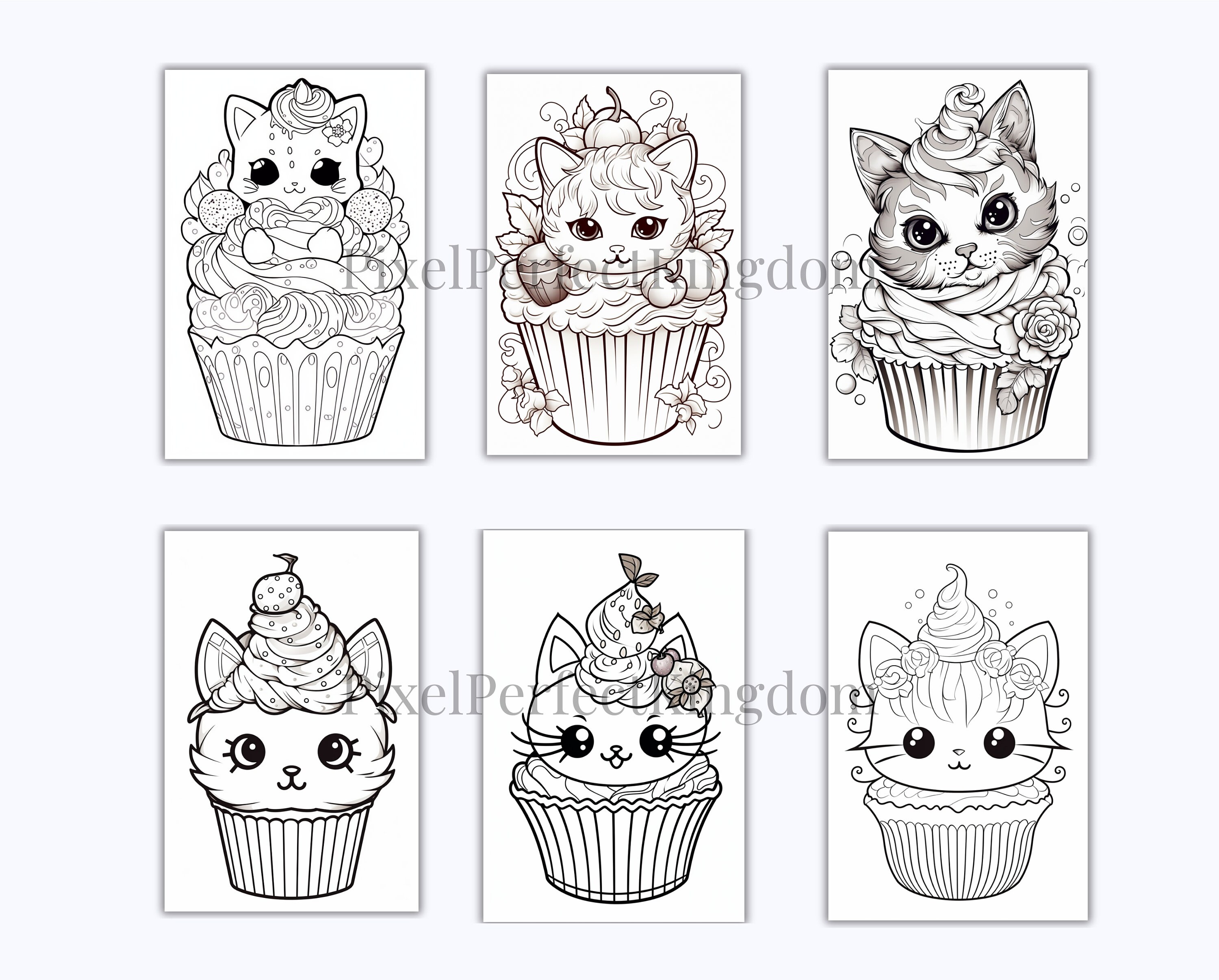 50 Cute Kawaii Cupcakes Cats Coloring Pages Adults and Kids - Etsy