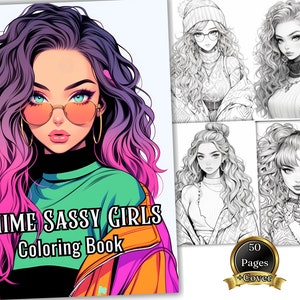 50 Anime Sassy Girls Coloring Book Page Cute Manga Fantasy Anime ...