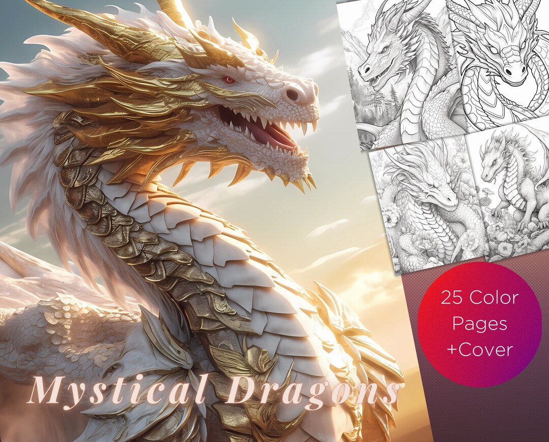 Dragon Coloring Book Page, Fantasy Adults Kids Instant Download ...