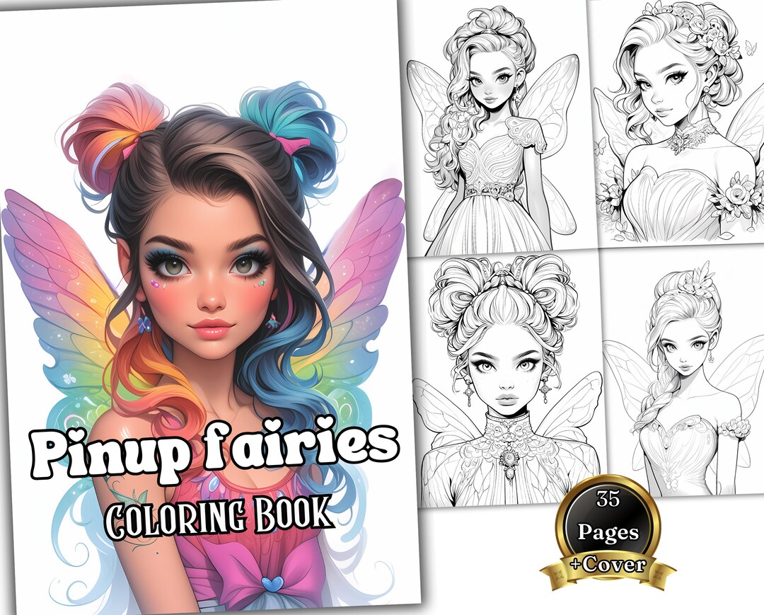 35 Pin-up Fairy Girls Digital Coloring Book, Pin-up Women Coloring ...