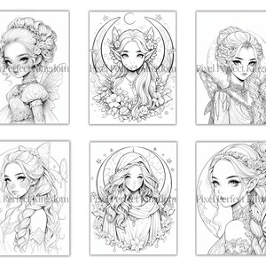 50 Moon Fairies Coloring Pages, Coloring Book for Adults and Kids ...
