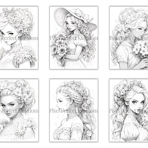 70 Girls With Flowers Coloring Book Pages for Adults and Kids ...