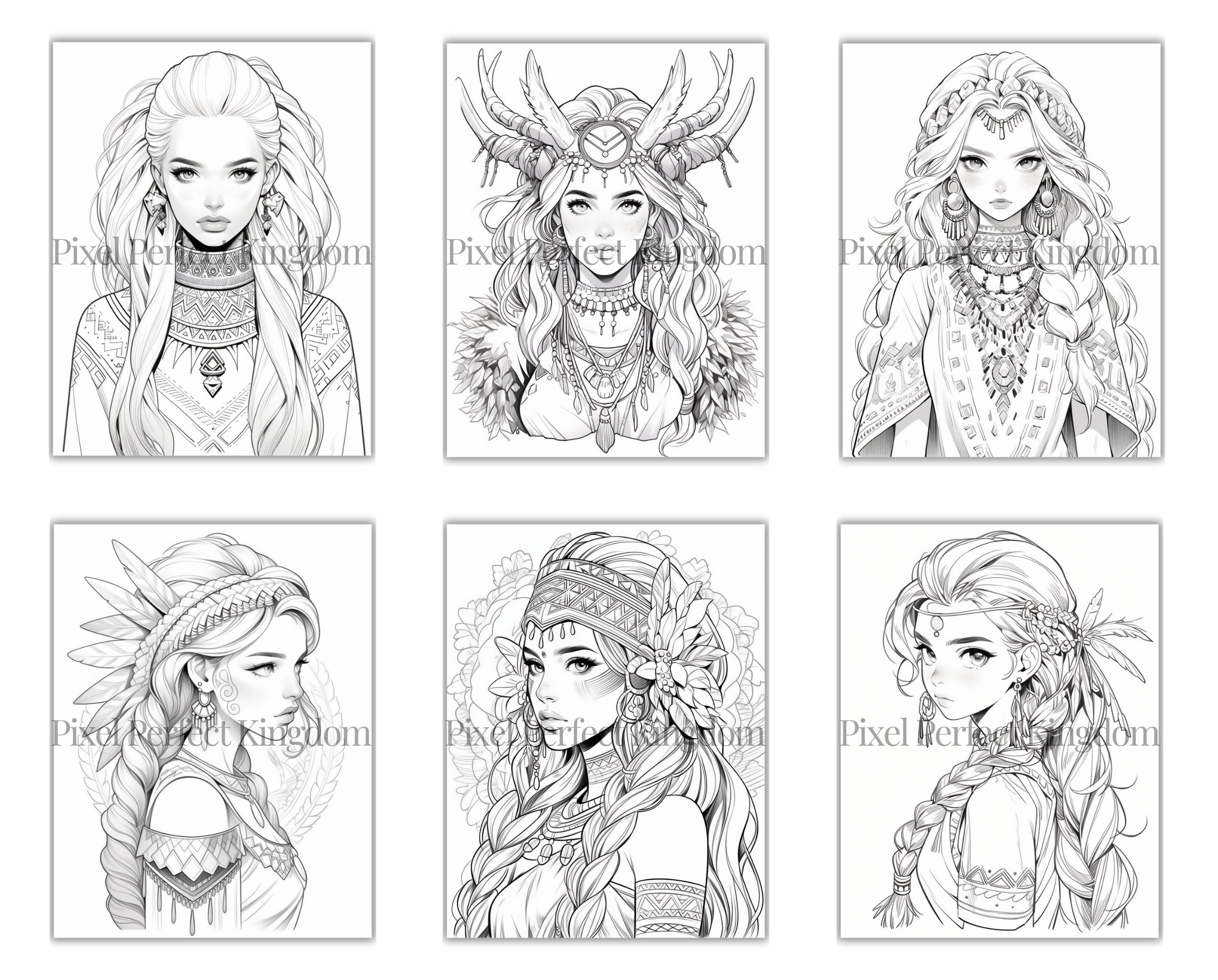 70 Native American Girls Coloring Pages, Digital Coloring Book for ...