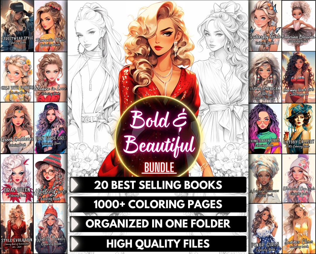 20 Bold & Beautiful Coloring Books Bundle, 1000 Coloring Pages Bundle ...