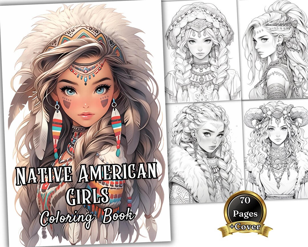 70 Native American Girls Coloring Pages, Digital Coloring Book for ...
