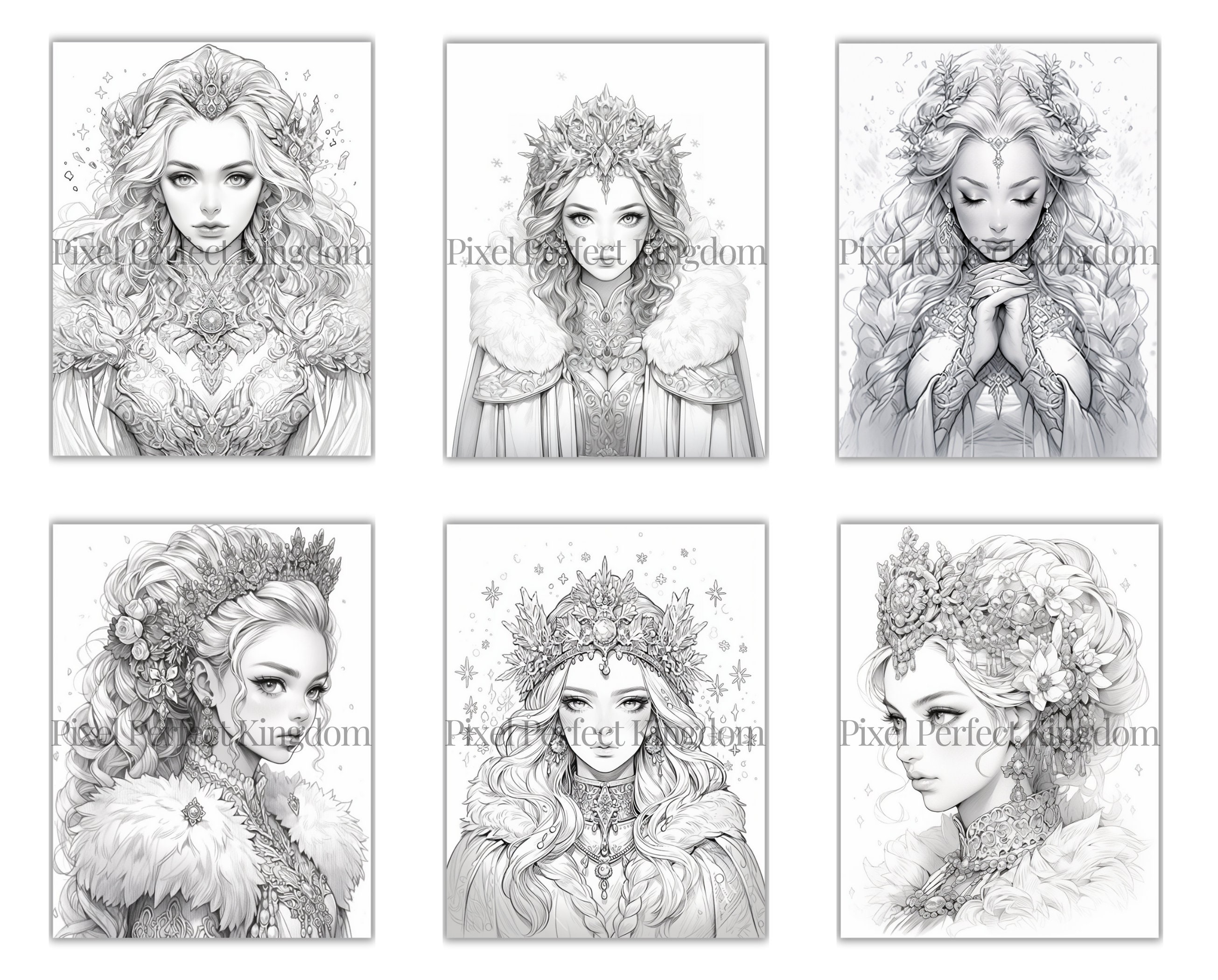 50 Snow Queen, Snow Princess Coloring Book Pages Printable Adult ...