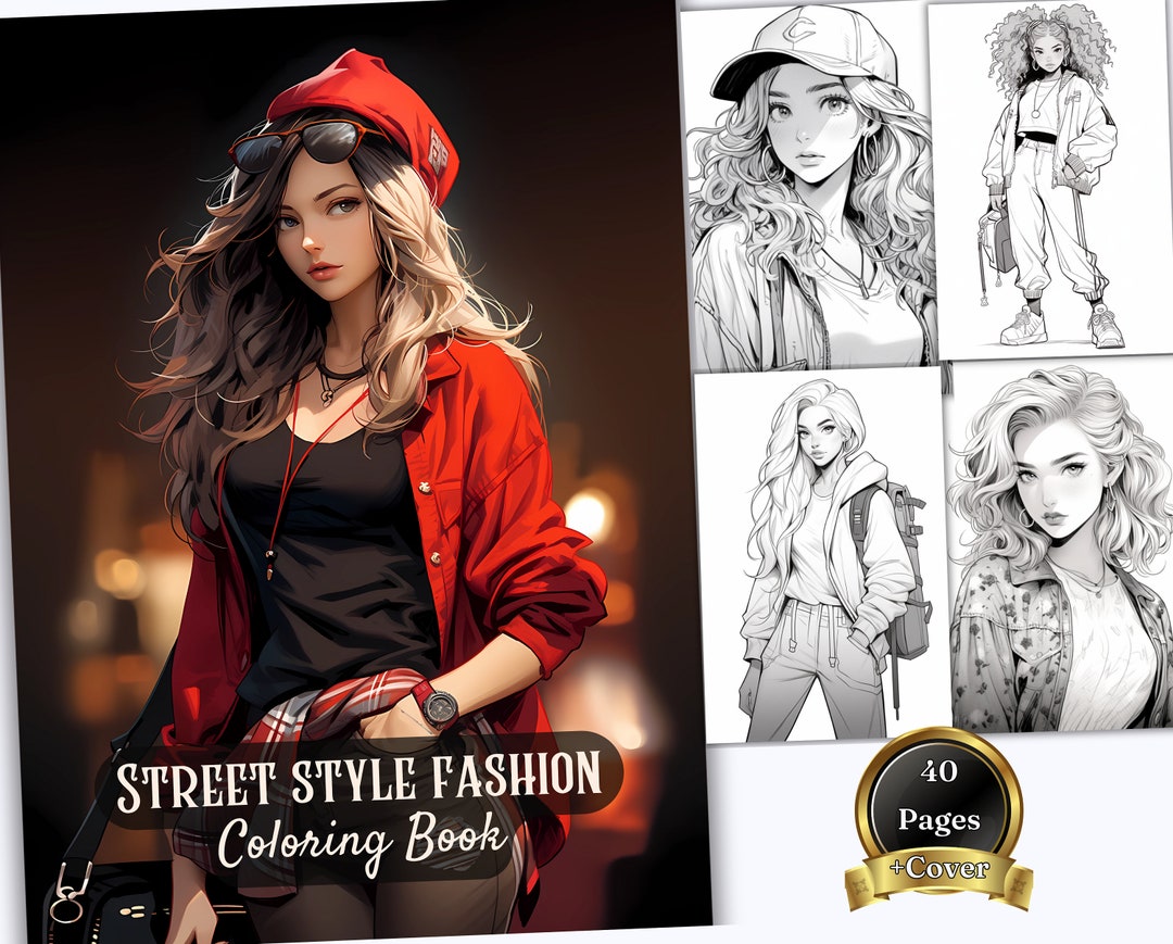 40 Fashion Girls in Streetwear Style Digital Coloring Book, Girls ...