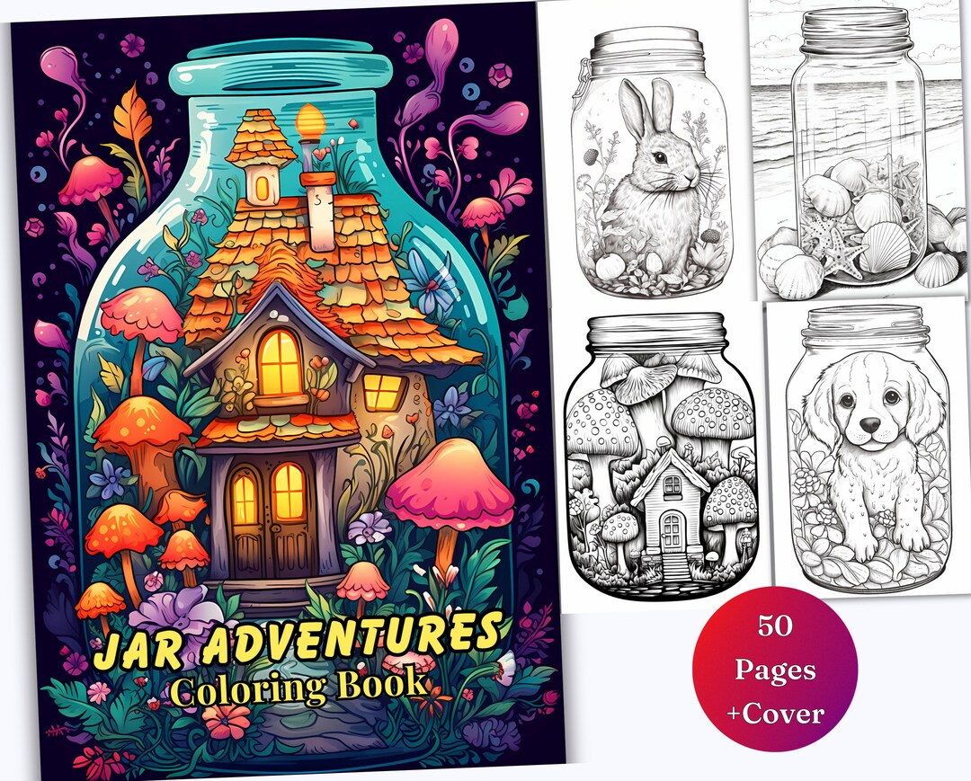 50 Beautiful Life in a Jar Coloring Book Pages, Adults Kids Instant ...