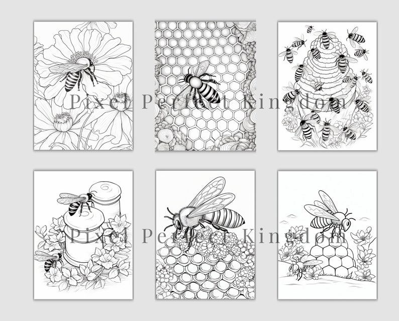 35 Honey Bee Love Coloring Book, Adults Kids Instant Download grayscale ...