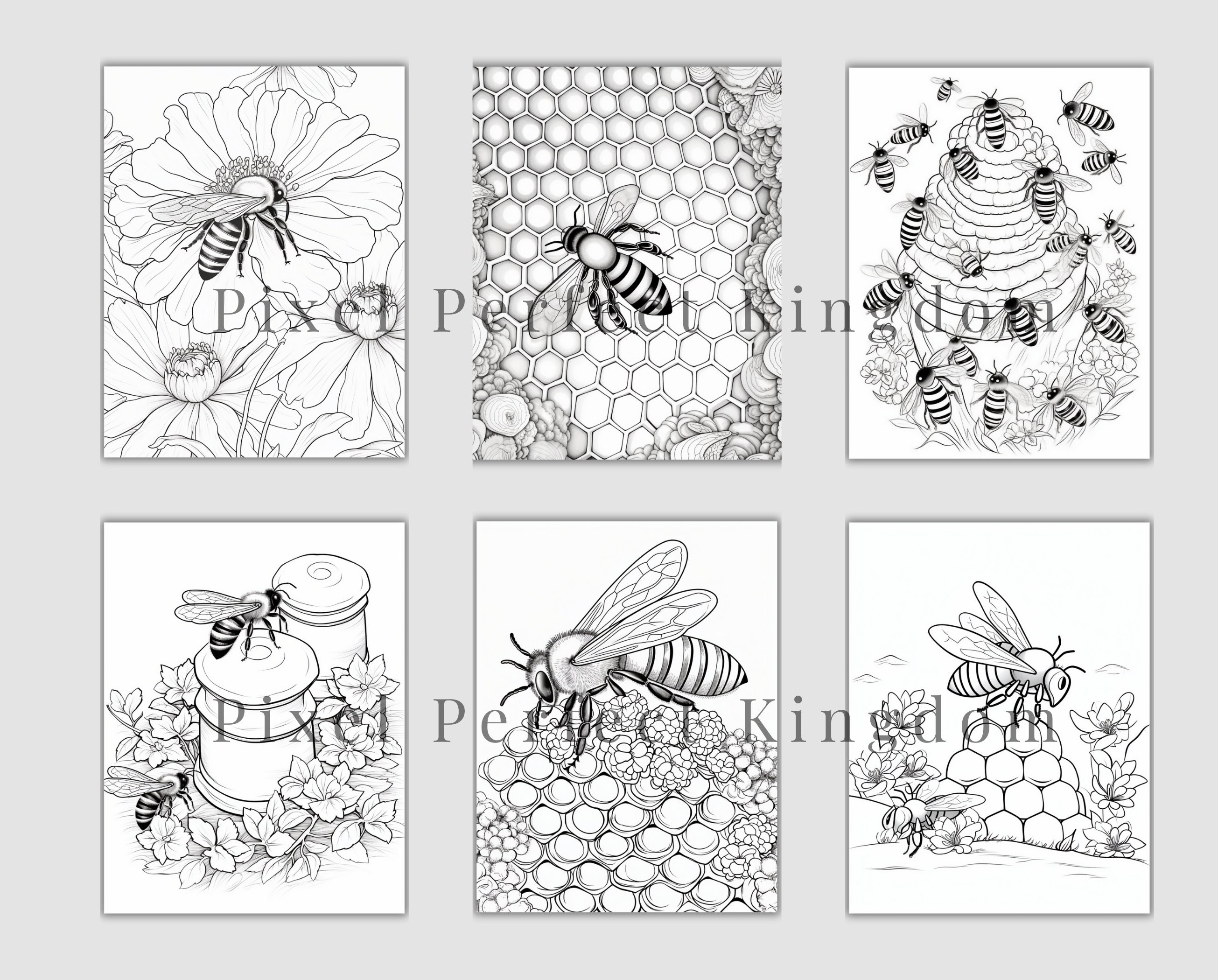 35 Honey Bee Love Coloring Book, Adults Kids Instant Download grayscale ...