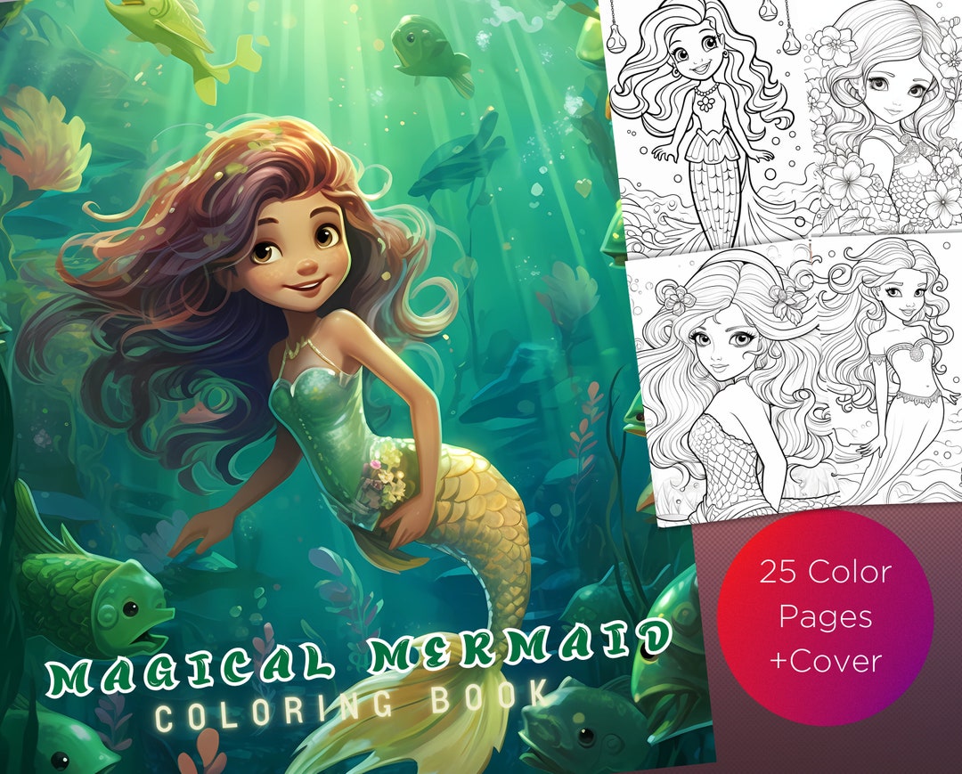 Magical Mermaids Coloring Book, Underwater Princess, Adults Kids ...