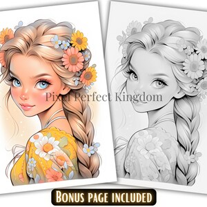 70 Girls With Flowers Coloring Book Pages for Adults and Kids ...