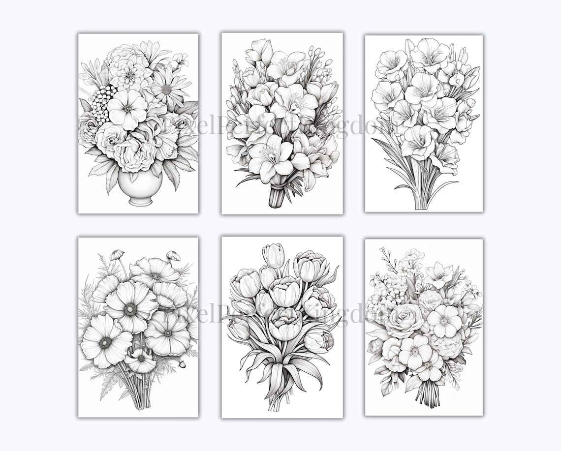 40 Beautiful Flower Bouquet Coloring Book Page Lovely - Etsy