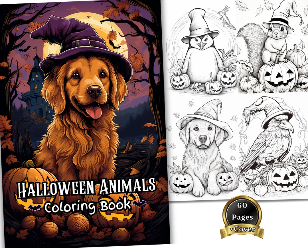 60 Halloween Animals Coloring Book, Printable Gothic Pumpkin Cutties ...