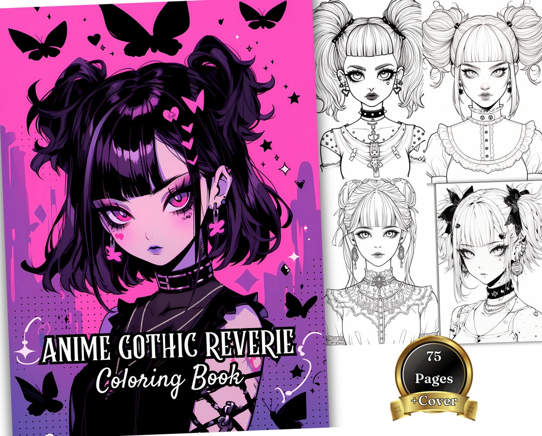 Anime Goth Girls Coloring Book 75 Page Manga Fantasy Greyscale Gothic ...