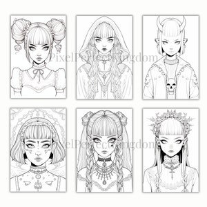 Anime Goth Girls Coloring Book 75 Page Manga Fantasy Greyscale Gothic ...