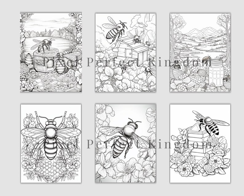 35 Honey Bee Love Coloring Book, Adults Kids Instant Download grayscale ...