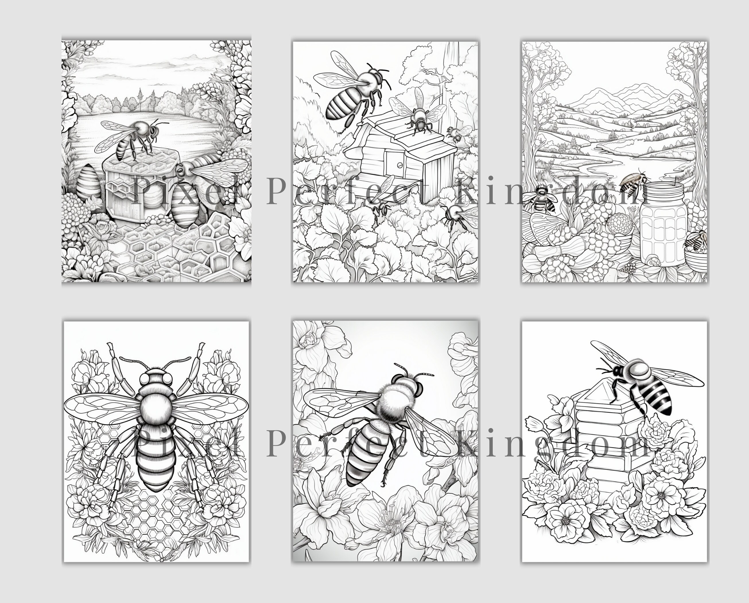 35 Honey Bee Love Coloring Book, Adults Kids Instant Download grayscale ...