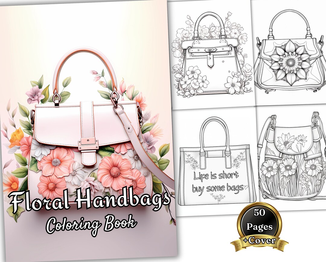 50 Floral Handbags Coloring Pages for Adults Instant Download Vintage ...