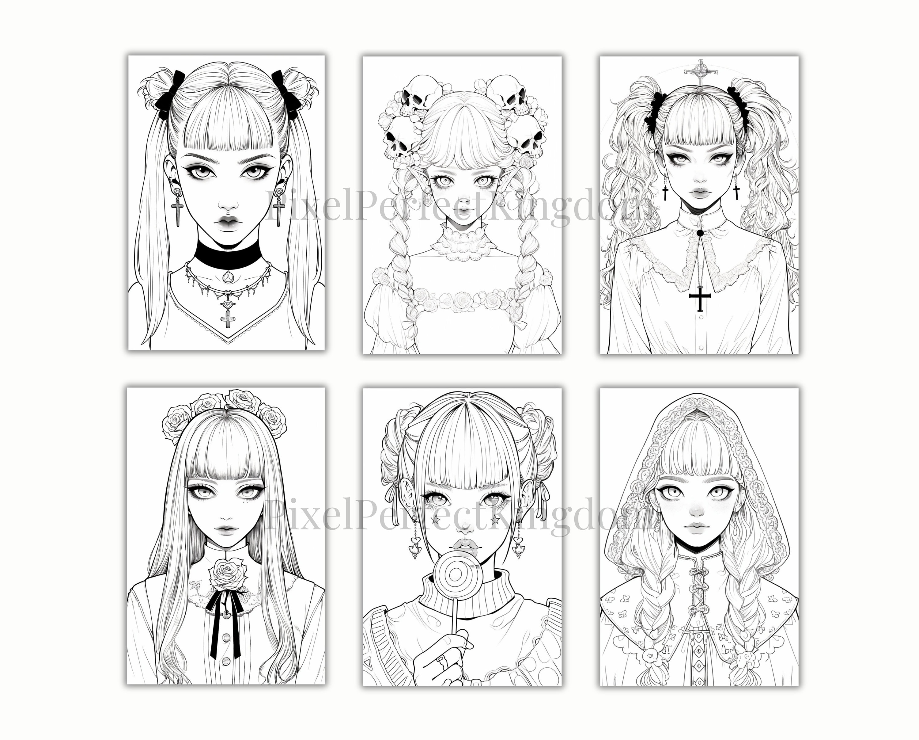 Anime Goth Girls Coloring Book 75 Page Manga Fantasy Greyscale - Etsy