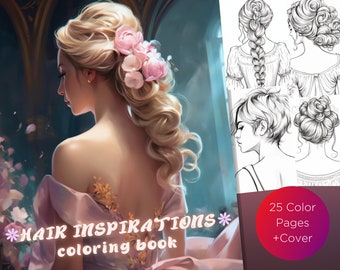 Beautiful Hair Coloring Page Book, Adults Kids Instant Download ...