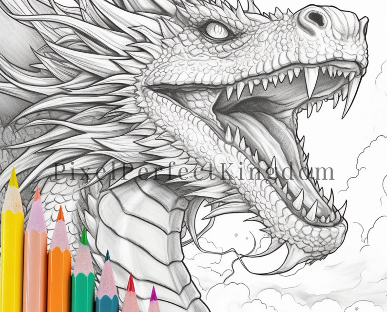 Dragon Coloring Book Page Fantasy Adults Kids Instant - Etsy
