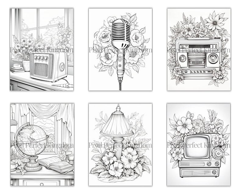 40 Nostalgic Vintage Blooming Objects Coloring Pages, Antique Floral ...
