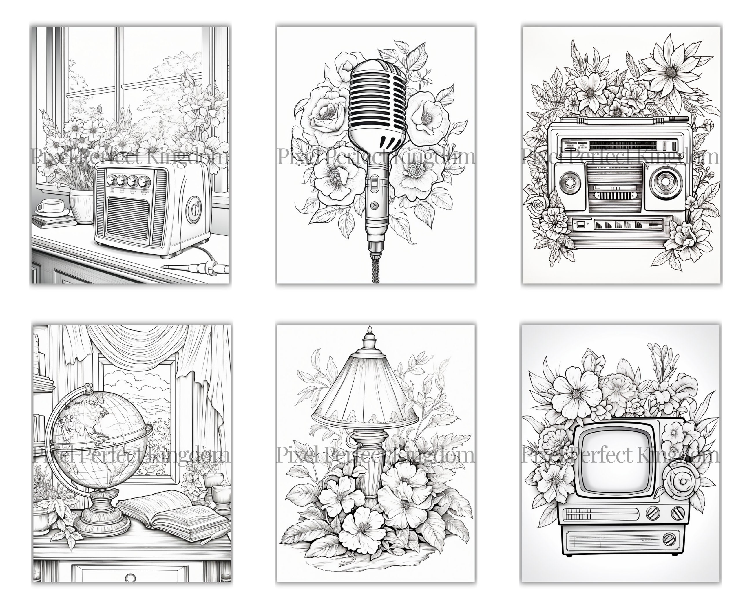 40 Nostalgic Vintage Blooming Objects Coloring Pages, Antique Floral ...