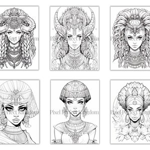 50 Egyptian Goddesses Coloring Pages, Coloring Book for Adults and Kids ...
