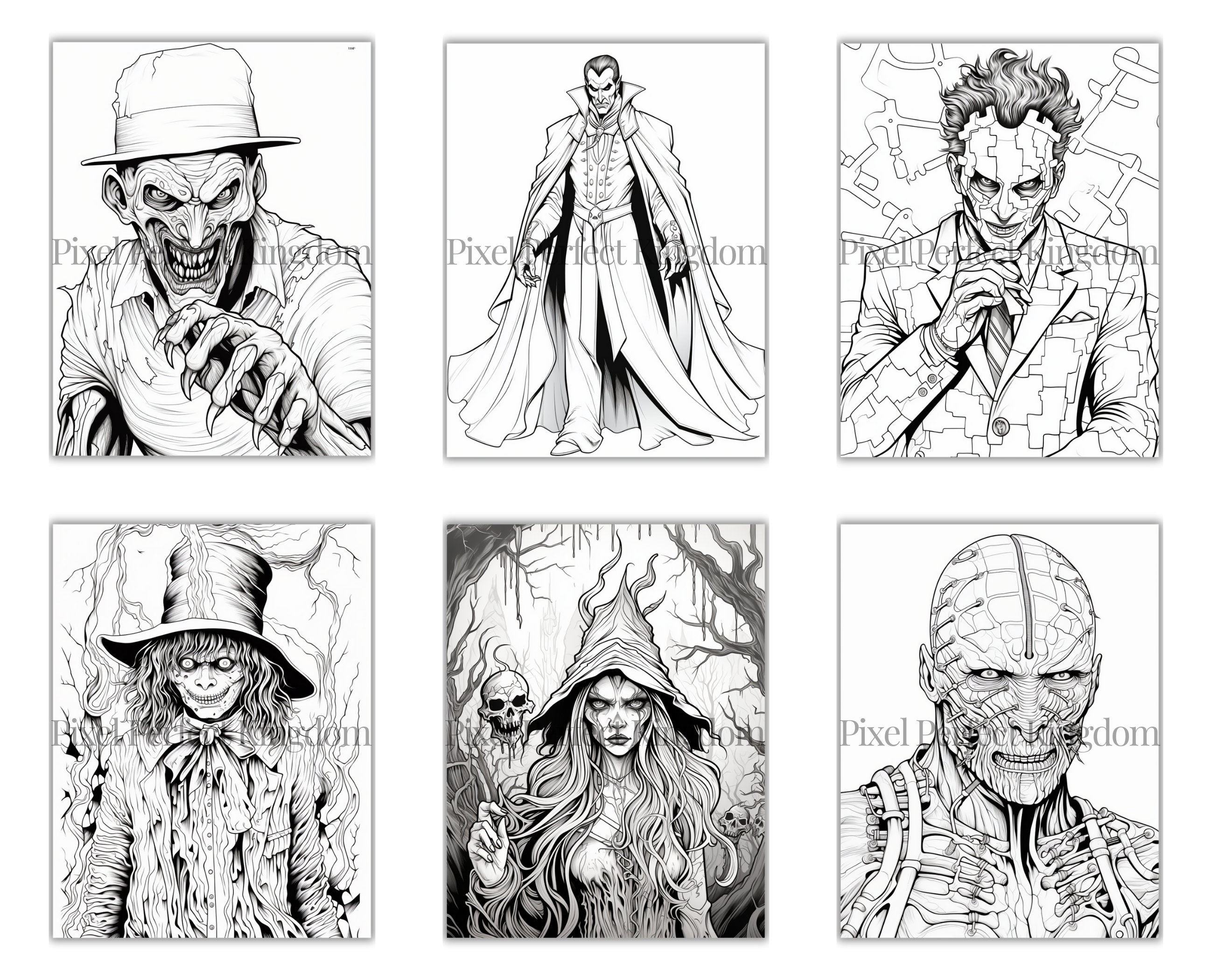 75 Halloween Characters Coloring Book, Printable Gothic Creepy Pumpkin ...