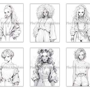 70 Fashion Girls in Streetwear Style Digital Coloring Book, Girls ...