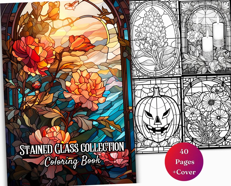 40 Stained Glass Collection Coloring Page, Adults Kids Instant Download ...
