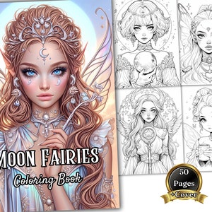 50 Moon Fairies Coloring Pages, Coloring Book for Adults and Kids ...