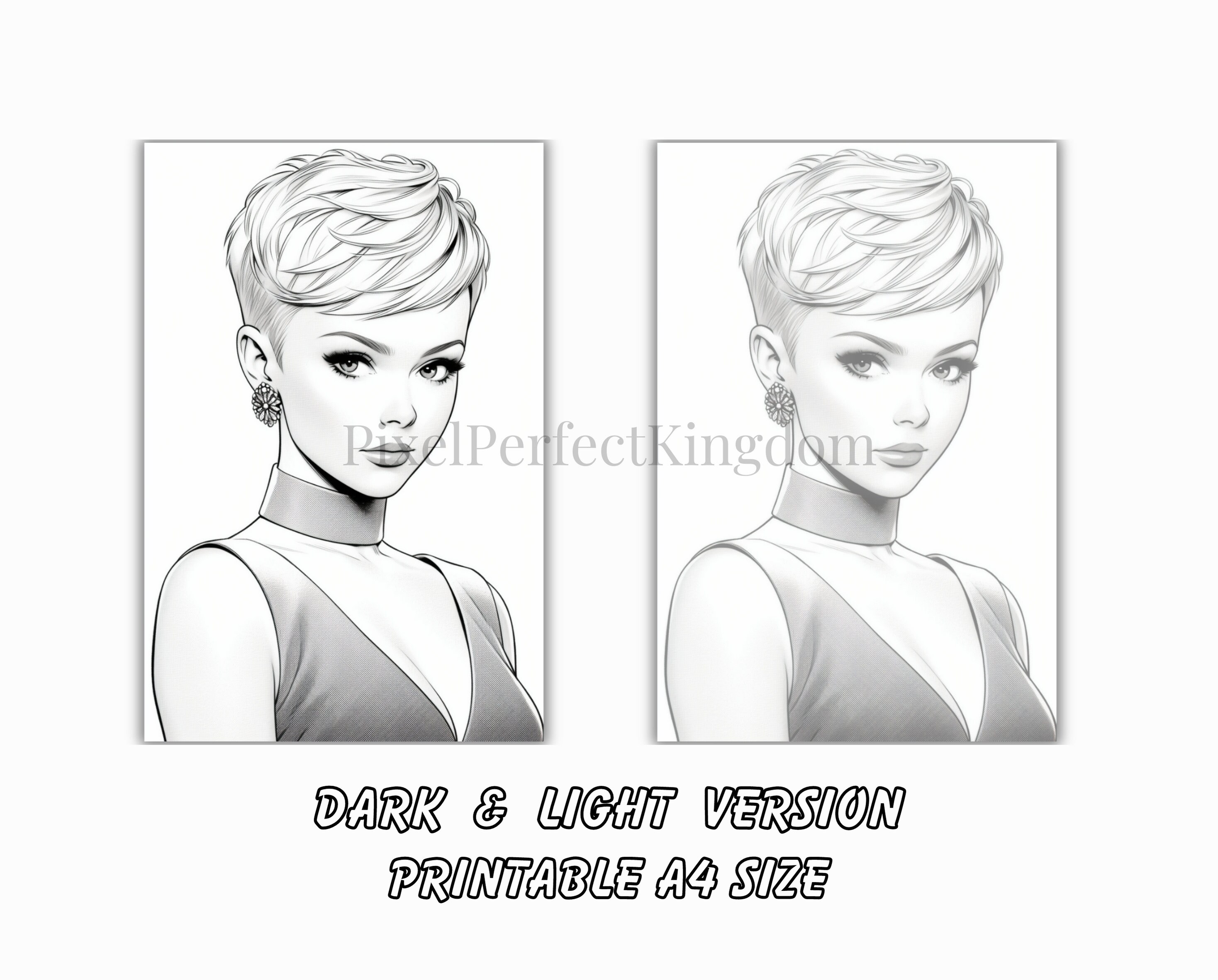 60 Pixie Power Hairstyles Digital Coloring Book, Fashion Girls Haircut ...
