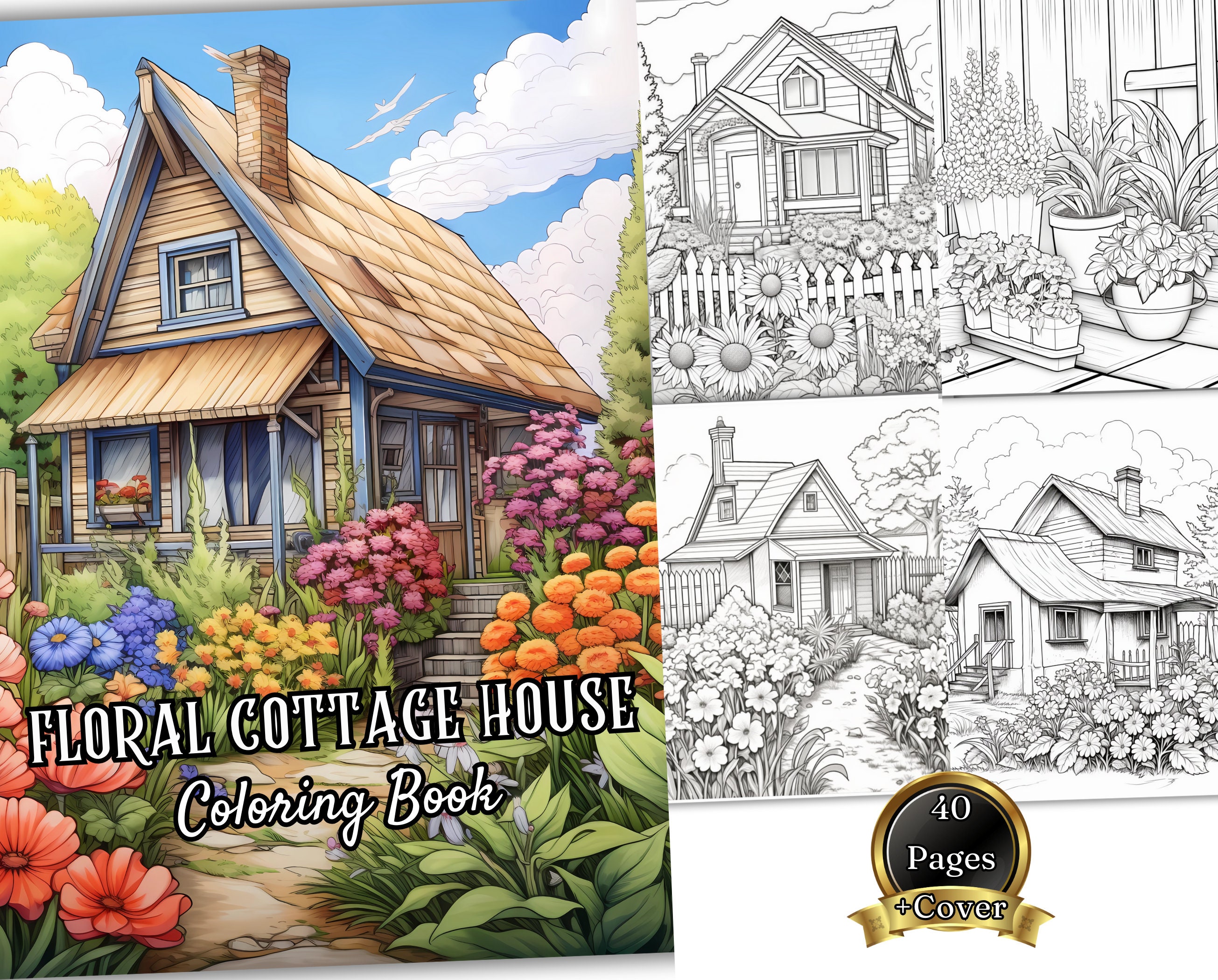 40 Printable Floral Cottage House Coloring Pages Flower - Etsy