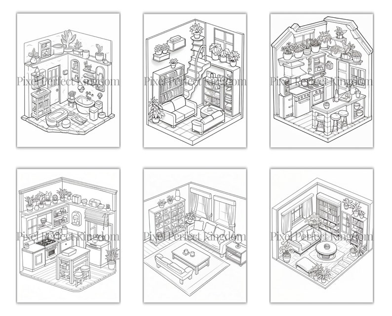 45 Pocket Room: Cute Coloring Book for Relaxing Interior - Etsy