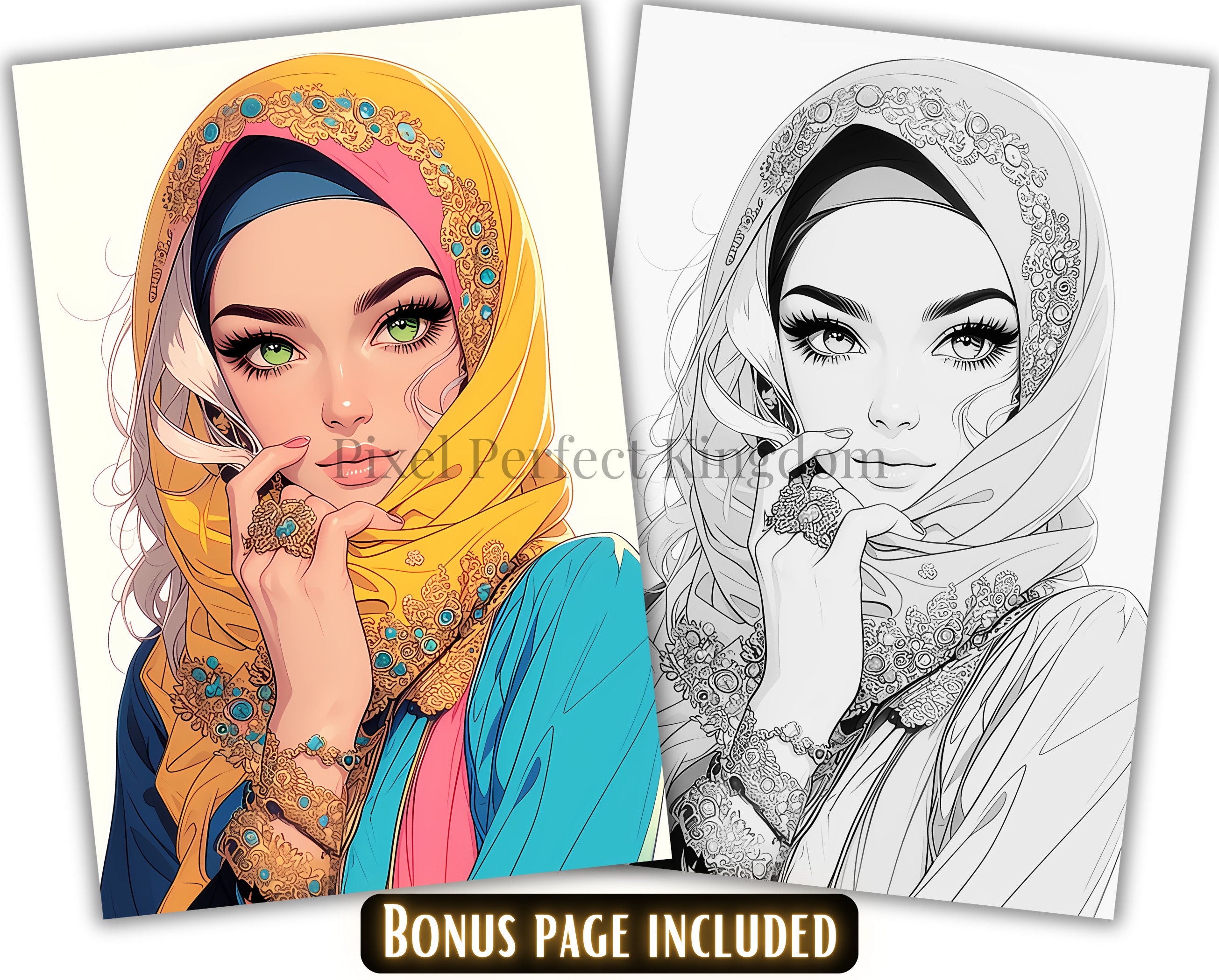 60 Arab Princess Coloring Pages, Girls Coloring Book for Adults and ...