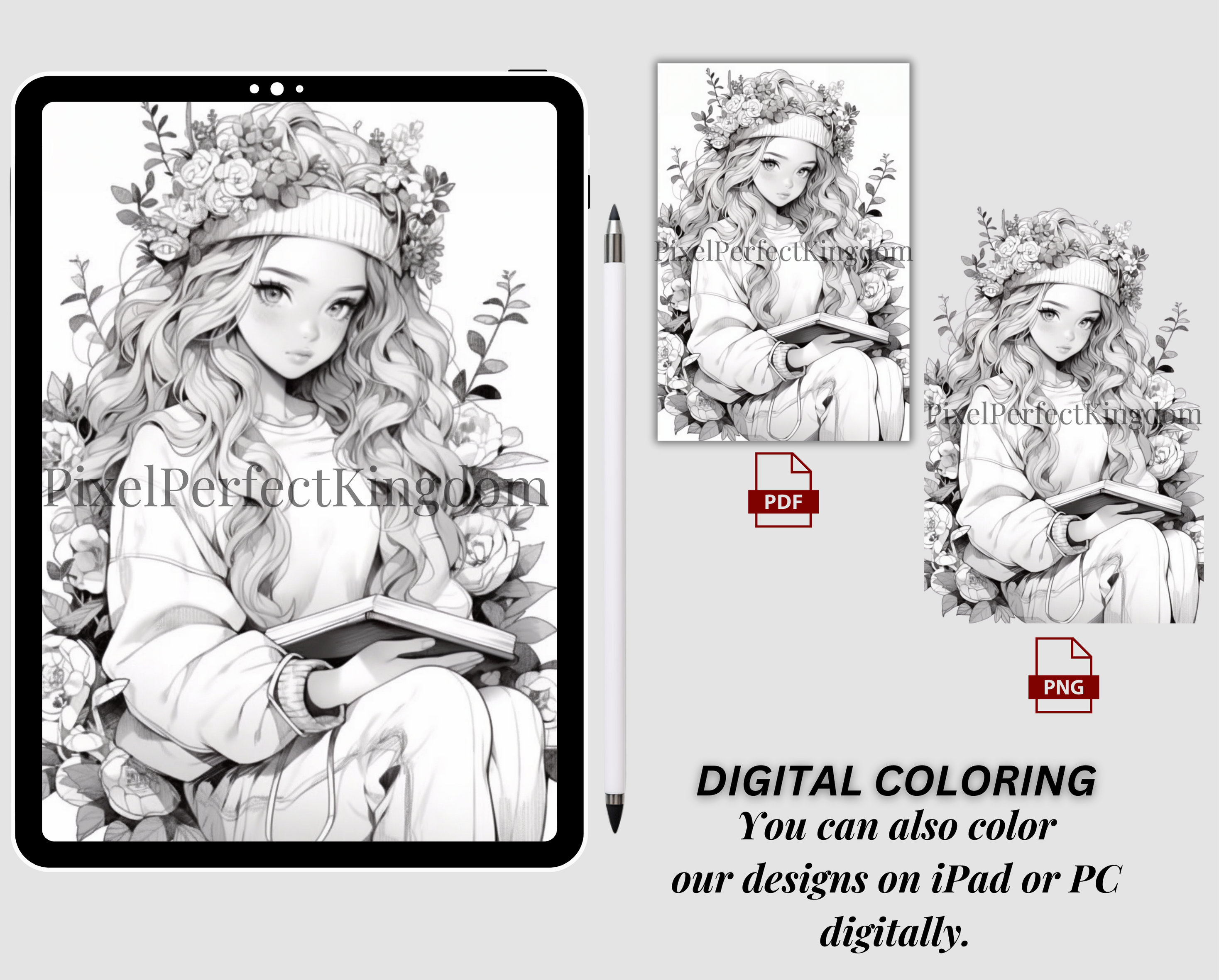 35 Blooming Girls With Books Digital Coloring Book Fashion - Etsy