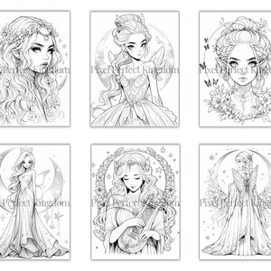50 Moon Fairies Coloring Pages, Coloring Book for Adults and Kids ...