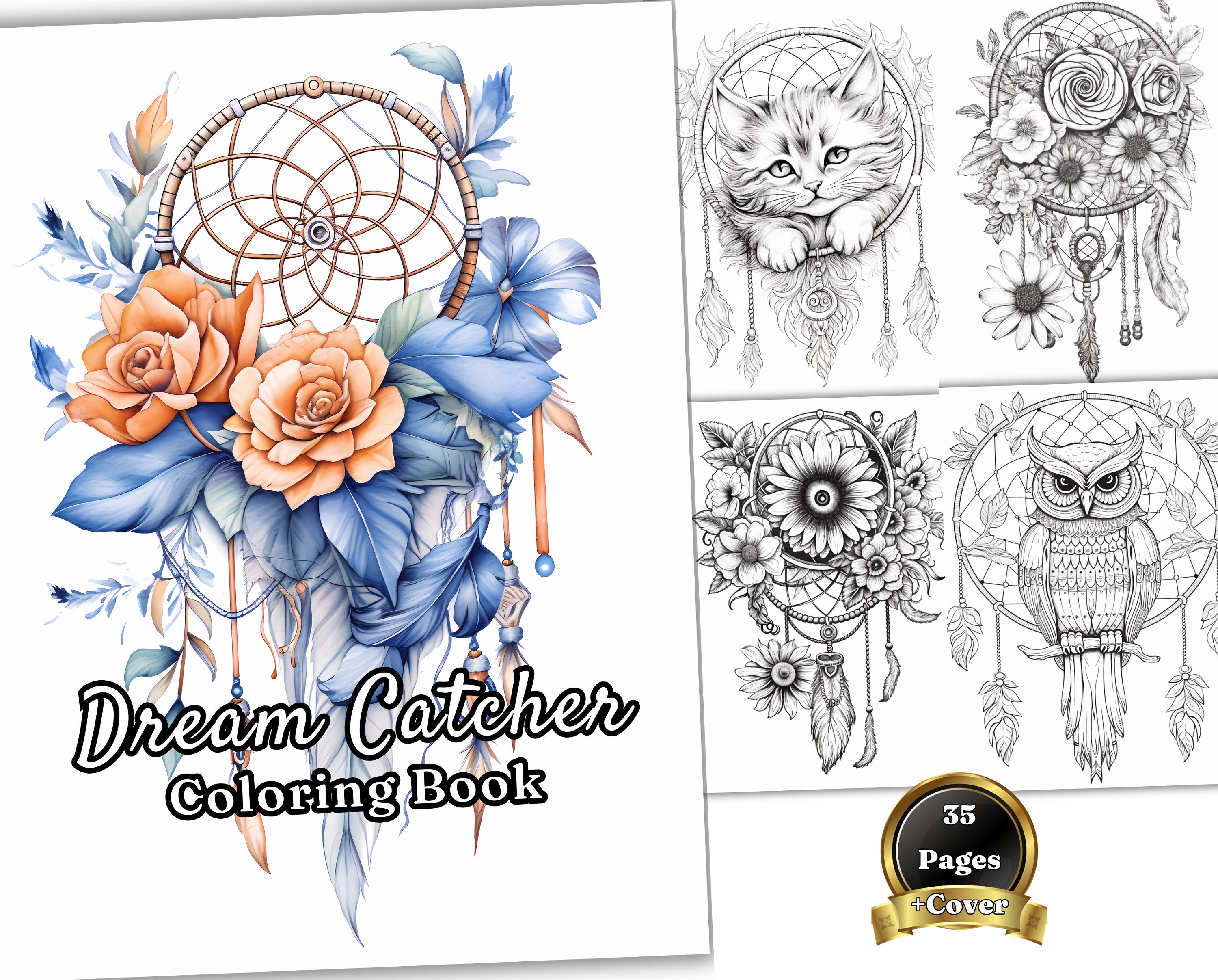 35 Dream Catchers Coloring Book Page, Adults Kids Instant Download ...