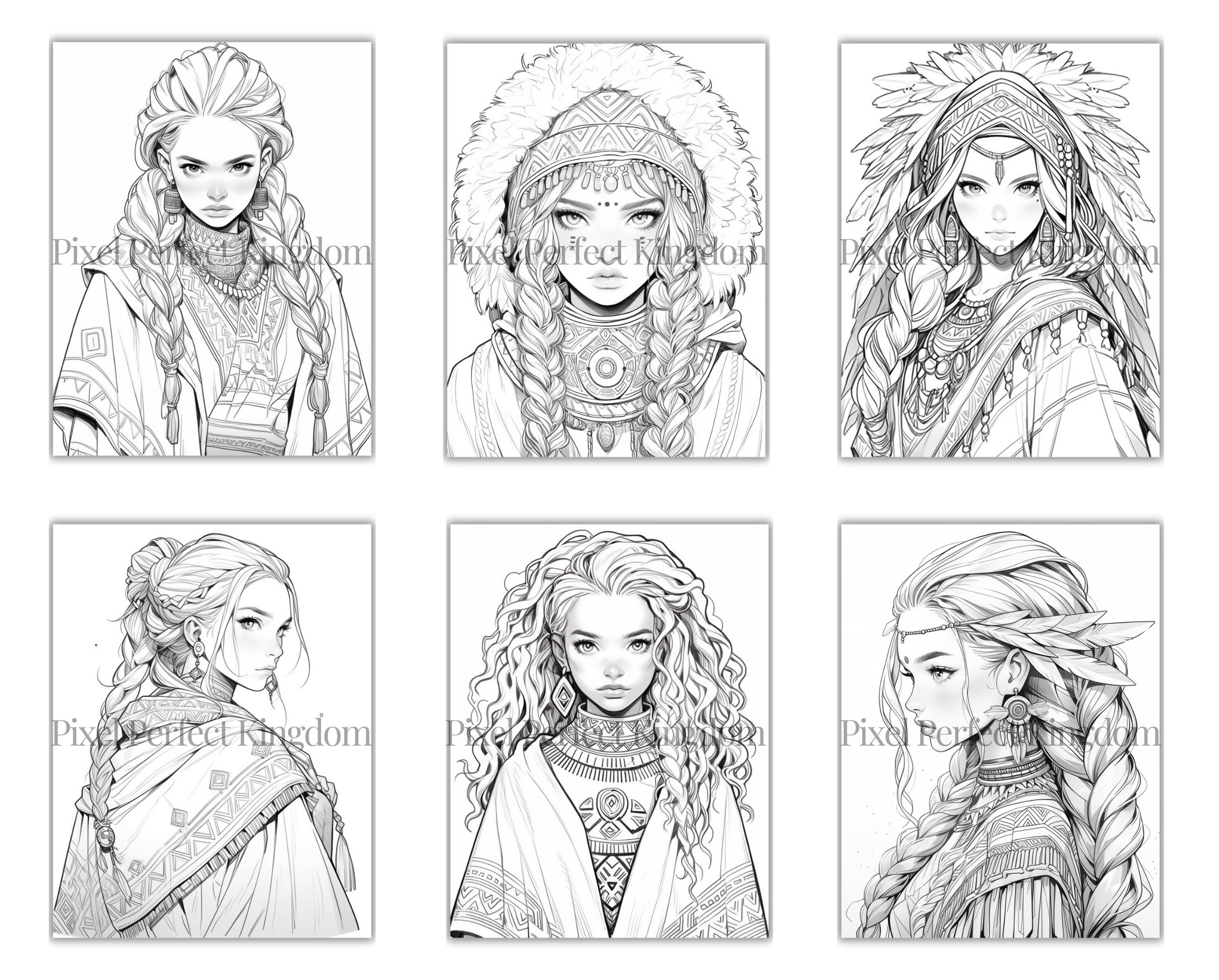 70 Native American Girls Coloring Pages, Digital Coloring Book for ...