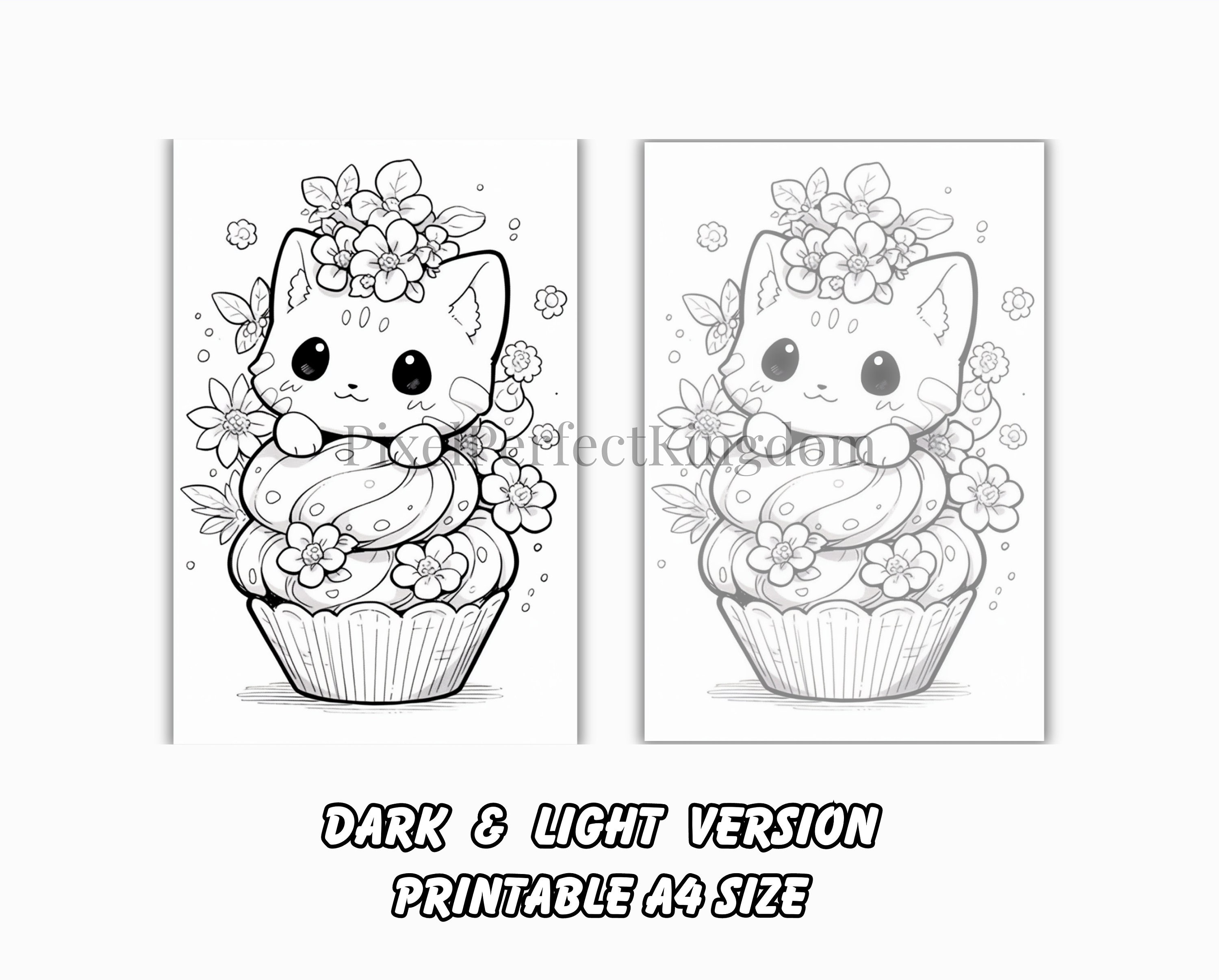 50 Cute Kawaii Cupcakes Cats Coloring Pages Adults and Kids - Etsy