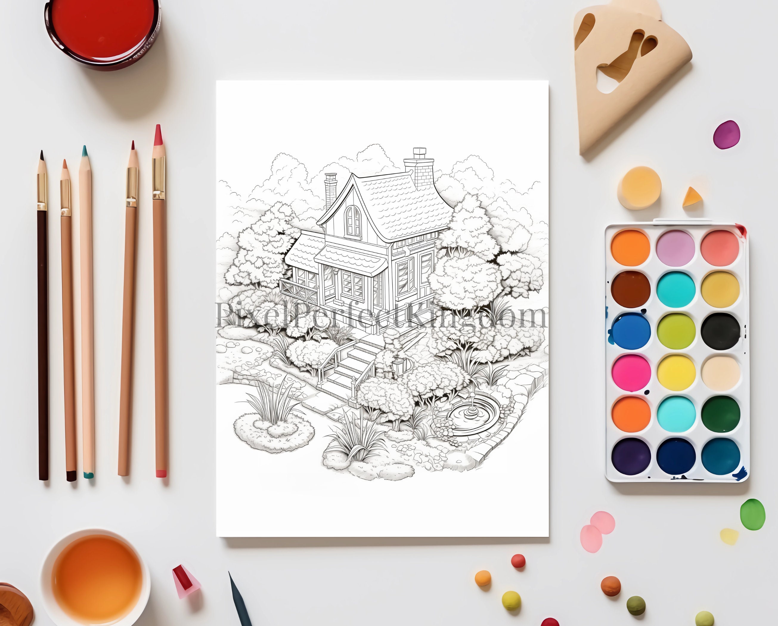 40 Printable Floral Cottage House Coloring Pages Flower - Etsy