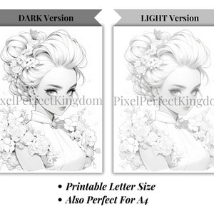 70 Girls With Flowers Coloring Book Pages for Adults and Kids ...