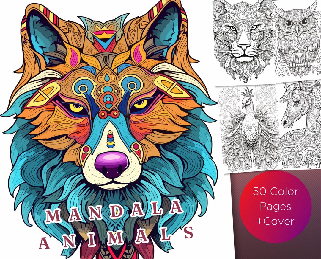 Mandala Coloring Book 50 Page Printable Animal Mandala Design Coloring ...