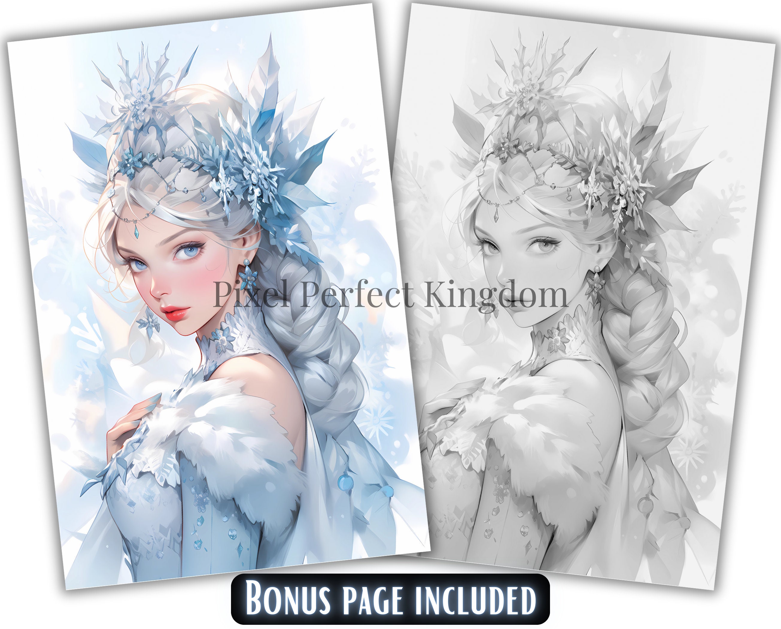 50 Snow Queen, Snow Princess Coloring Book Pages Printable Adult ...